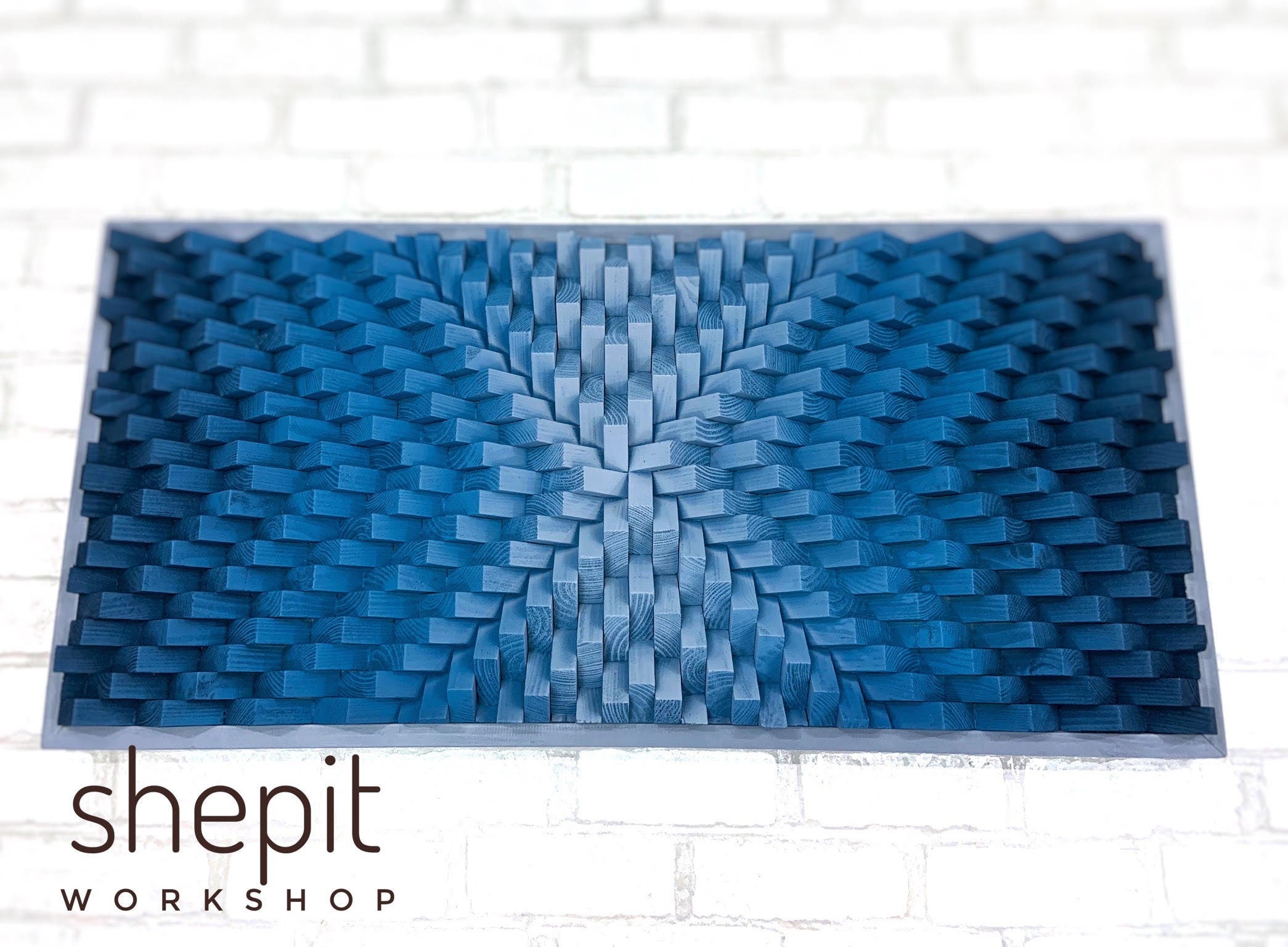 Sound Diffuser Acoustic Panel - Wood Wall Art - Blue Gray Modern Geome ...